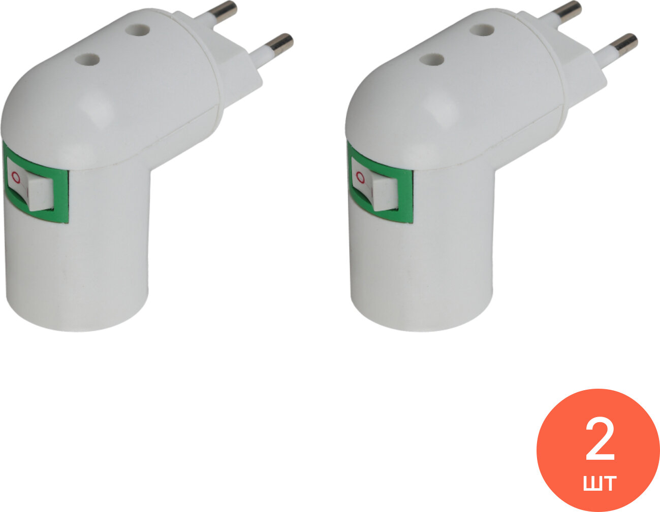 Переходник вилка патрон ЭРА, с выключателем, для ламп накаливания, белый, 170мм, Е27 / электрика (комплект из 2 шт)