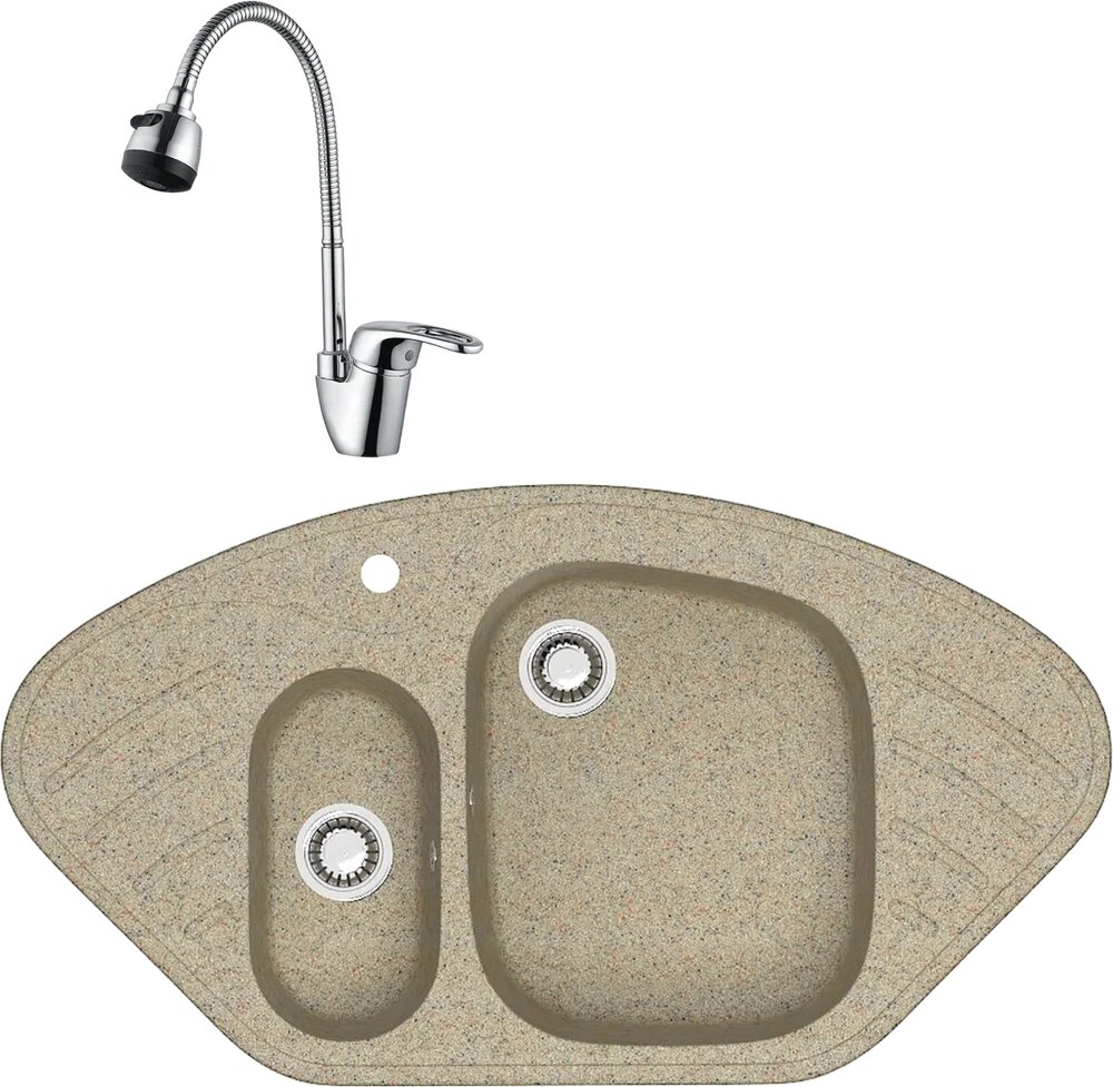 Комплект Мойка Domaci Болонья М-23-004, песочная / Смеситель Ливорно WFD04163B