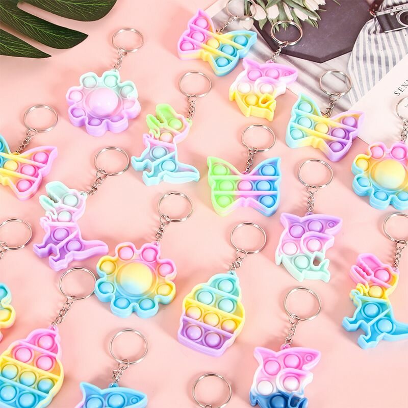 Креативная игрушка-пузырьковая для снятия стресса, детская , маленький радужный брелок, подвеска, подарок детского сада