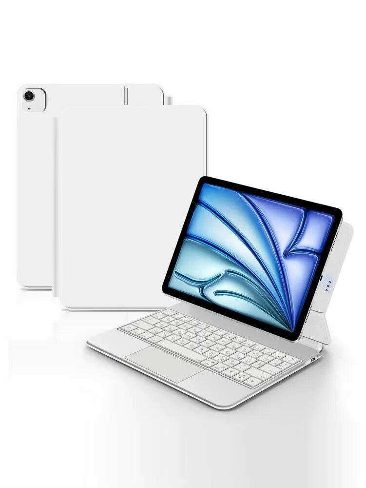 Pogo-Pin Чехол-клавиатура для iPad Air 11 M3 (2025) M2 iPad Pro 11" (2018-2022) Air 4 5 6 Контактное соединение Magic Keyboard RU белая