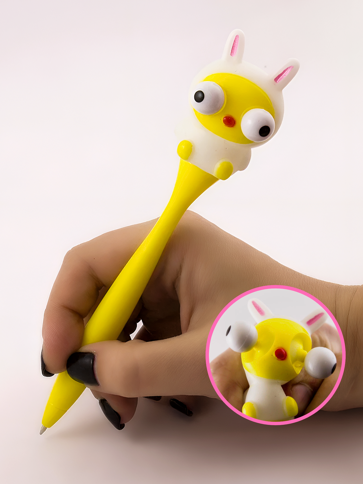 Ручка Лупоглазик Пасхальный Кролик / Зайчик синяя, шариковая, подарочная, с приколом, девочке, мальчику