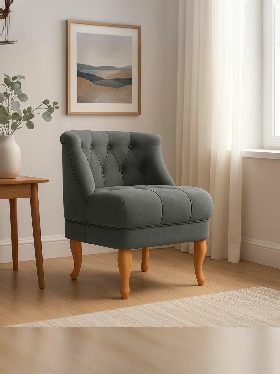 Кресло NOTTE "Марсель-1" 69*72*80 см, натуральный велюр, серый, интерьерное кресло