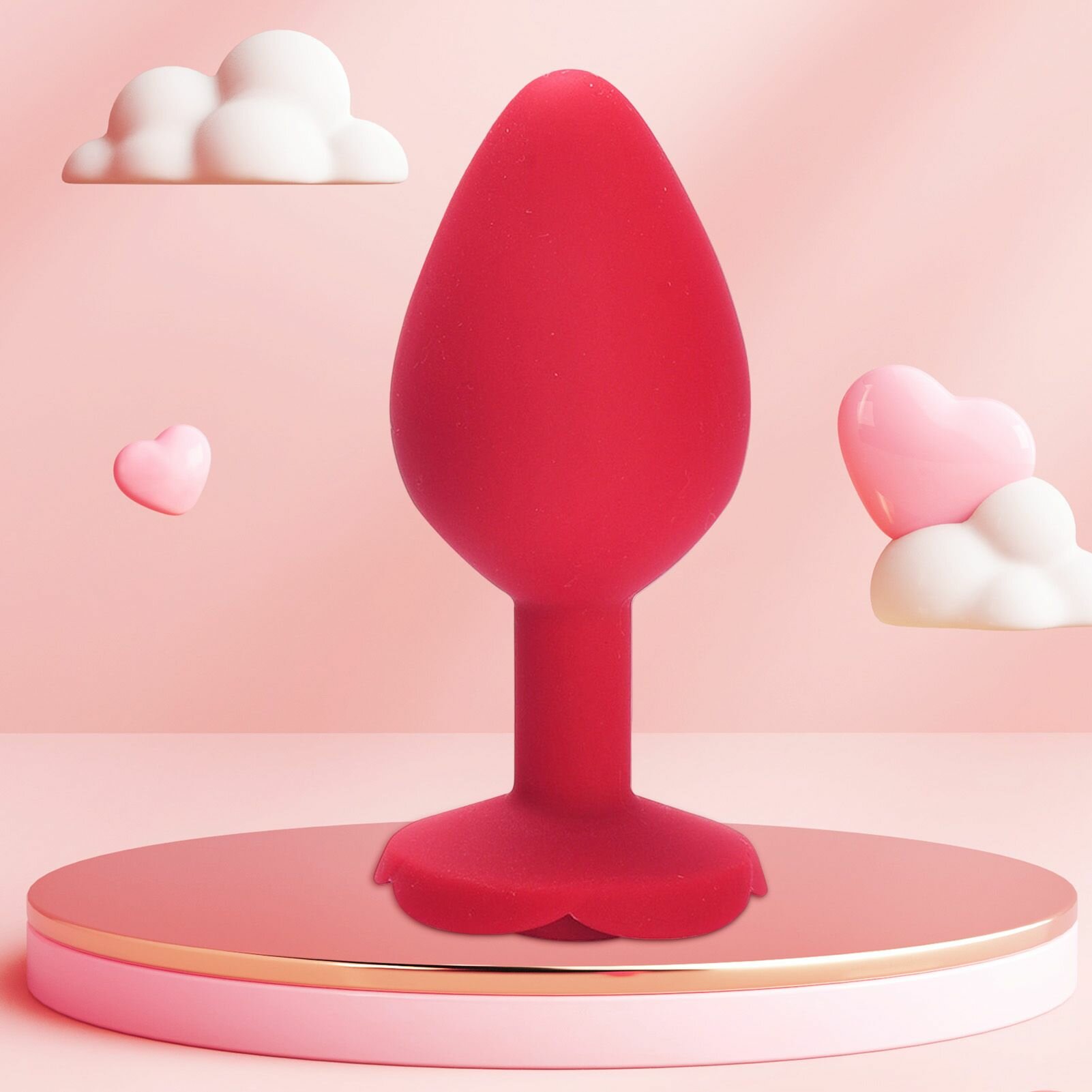 Анальная пробка из силикона в форме розы, красный, размер M