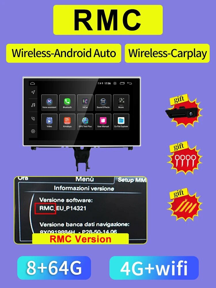 STWEI Qualcomm 8G 128G Android13 9-дюймовый Carplay AUTO для AUDI 2012-2018 года A6 A7 C7 Автомобильные видеоплееры Navi GPS Смарт-экран RMC 8G 64G
