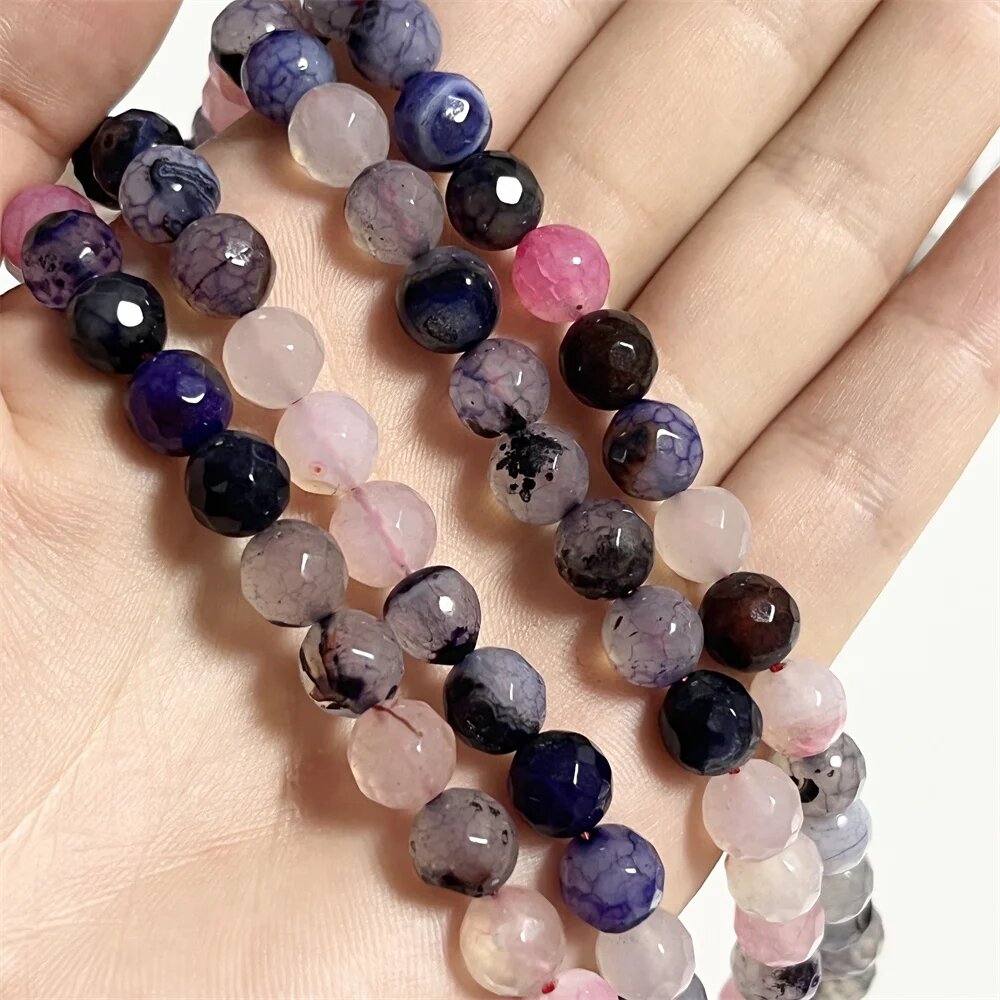 Граненые огненные Агаты 8 мм, бусины из природного камня Фиолетовый, Красный