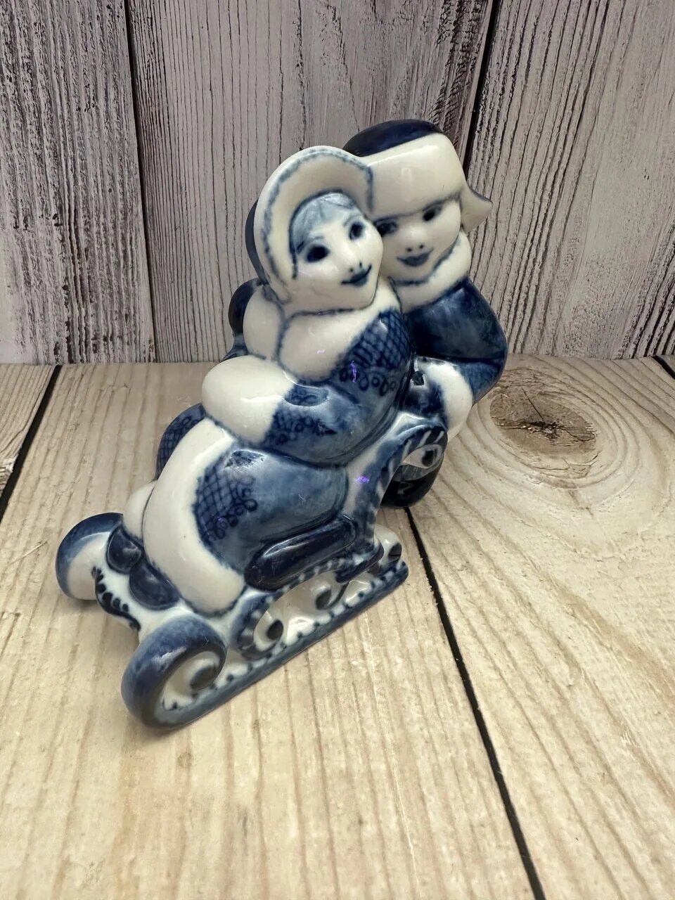 Статуэтка Катание Гжель Фарфор винтажная Авторская Редкая Видак Н. В