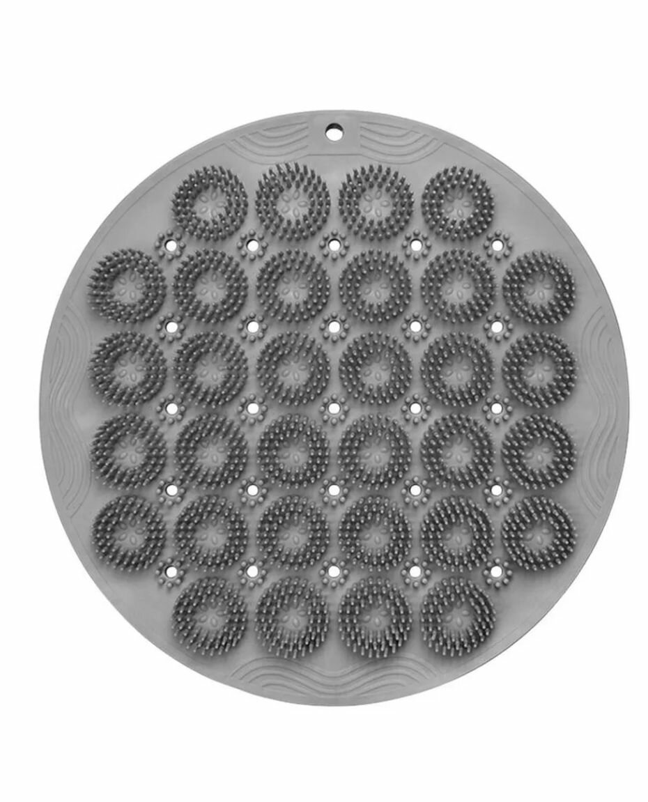 Мини Силиконовый коврик-Массаж для ванной, серый, диаметр 27 см, с присосками.