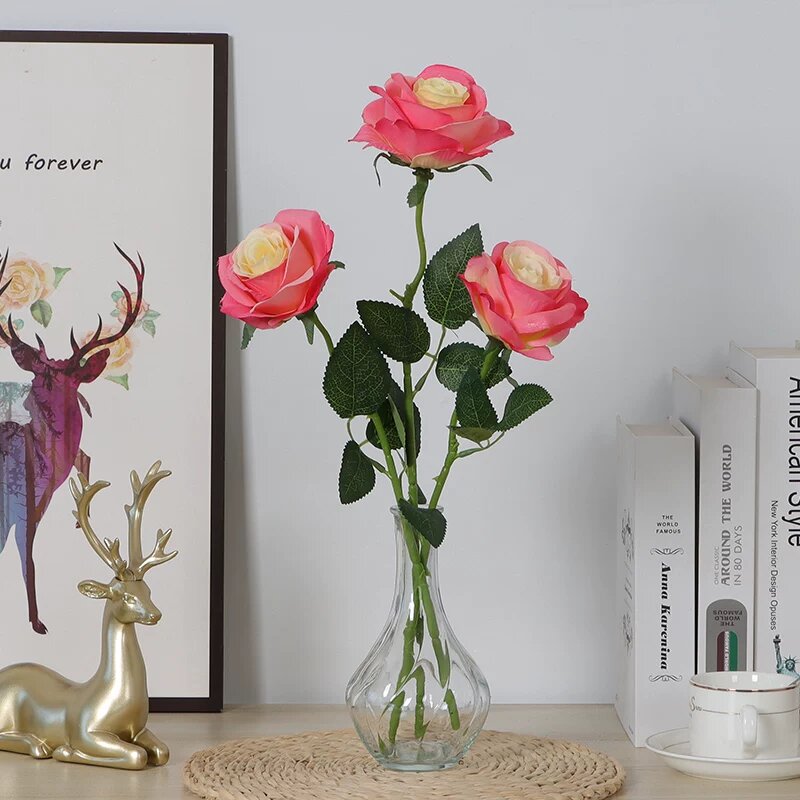 Ins стиль роза искусственные цветы ваза украшения крытая гостиная стол букет пластиковый пион искусственный цветок