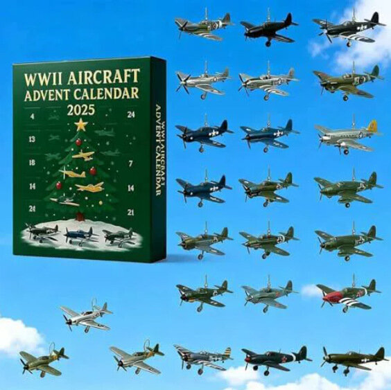 Кросс-бордер новый продукт: Адвент-календарь с танками Второй мировой войны, 24 дня, иконный истребитель, слепая коробка, украшение для рождественской елки из акрила