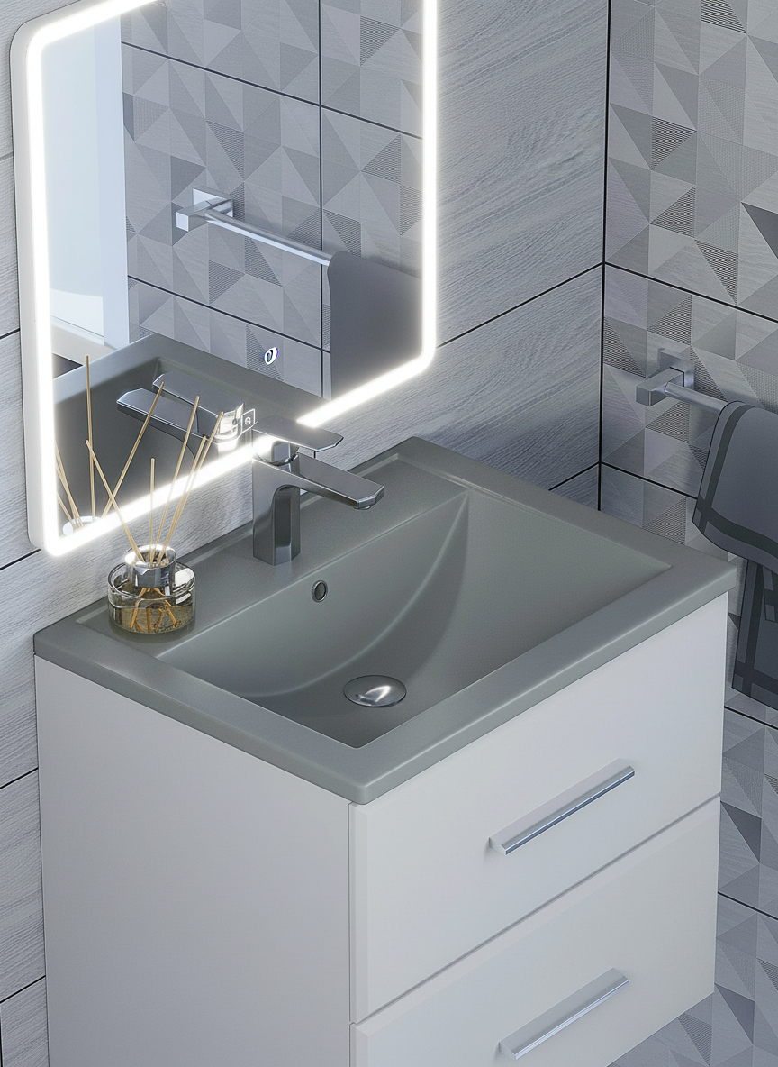 Раковина кварцевая для ванной Uperwood Foster Quartz 60 см, серая матовая, бетон