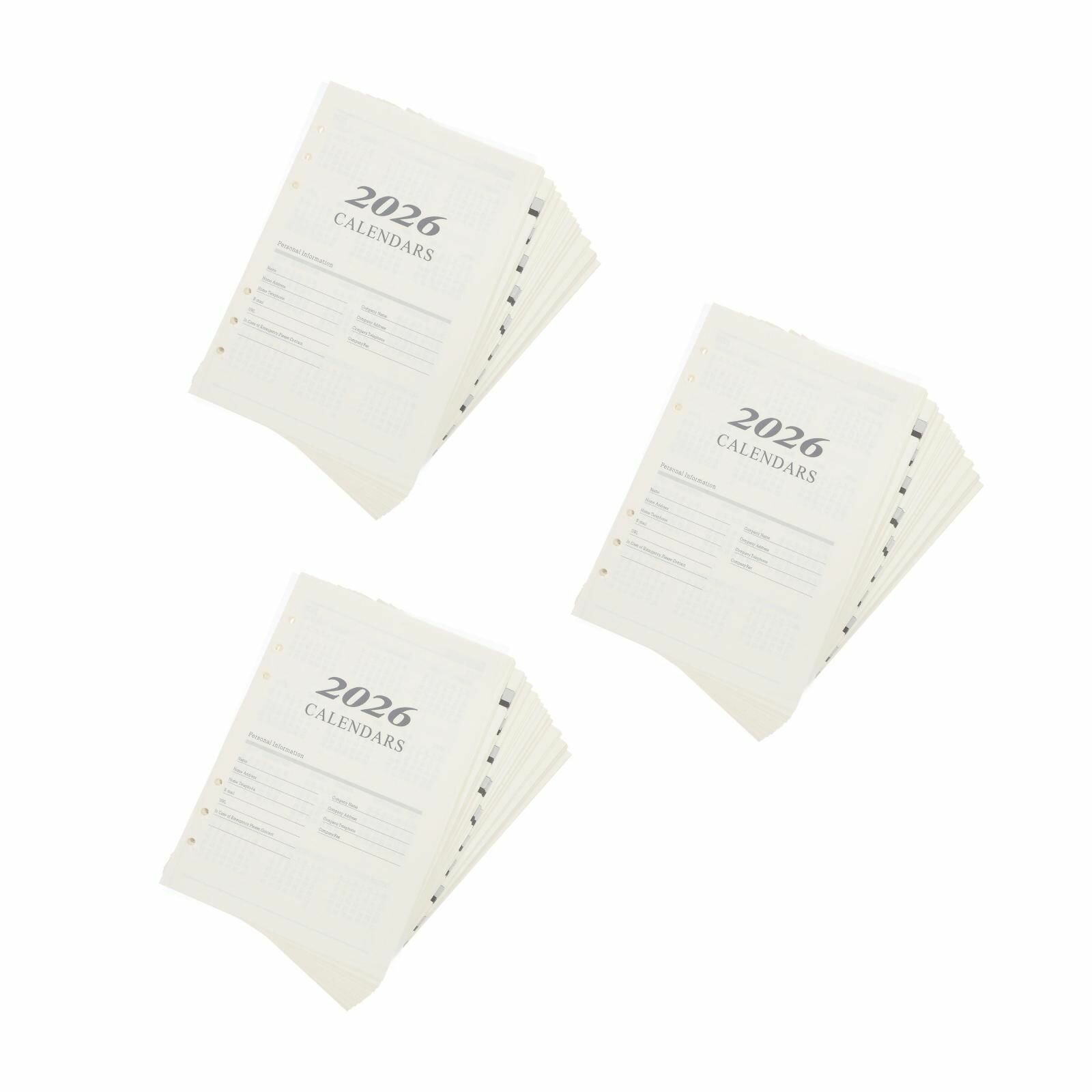Сменные бумажные страницы для планера 2026 года, белые, формата а5, с шестью отверстиями, набор из 3 листов