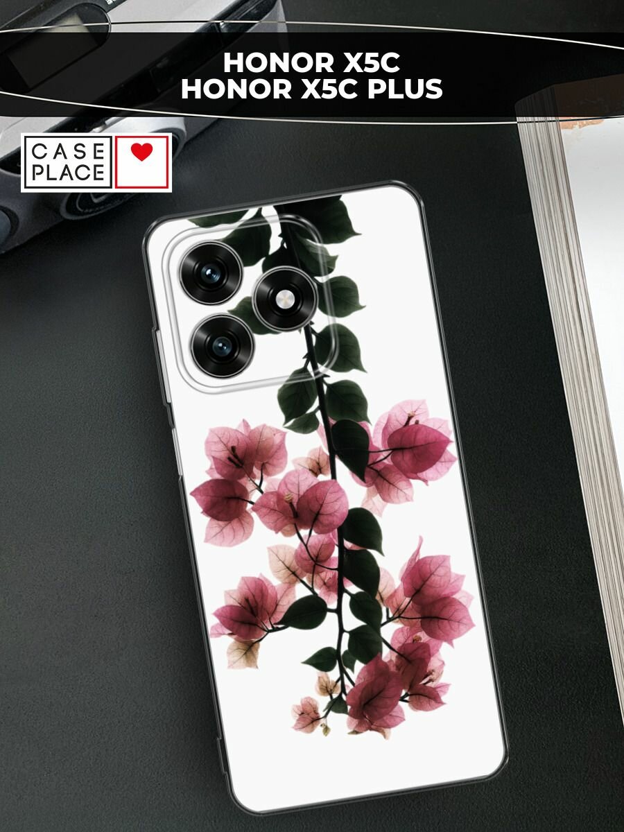 Чехол на Honor X5c/X5c Plus / Хонор X5c/X5c Плюс с принтом Веточка розовых листьев