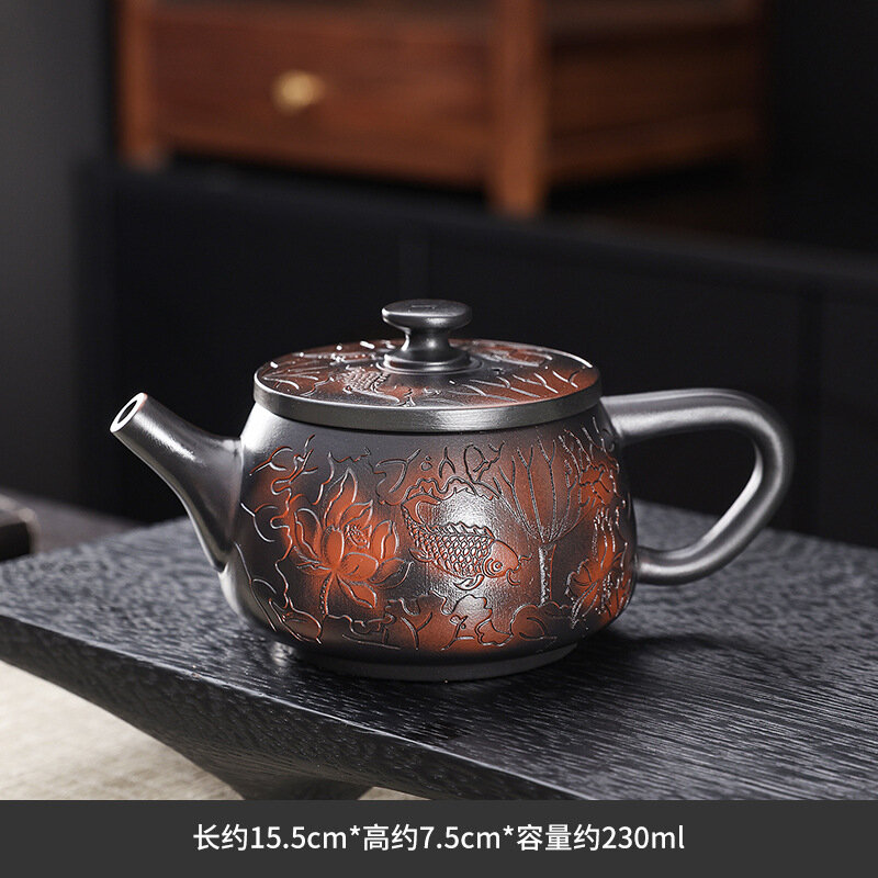 Чайник из фиолетовой глины, портативный и вращающийся, с резьбой в виде феникса и узором лотоса, в подарочной коробке премиум-класса, чайник Ханва, одиночный чайник.