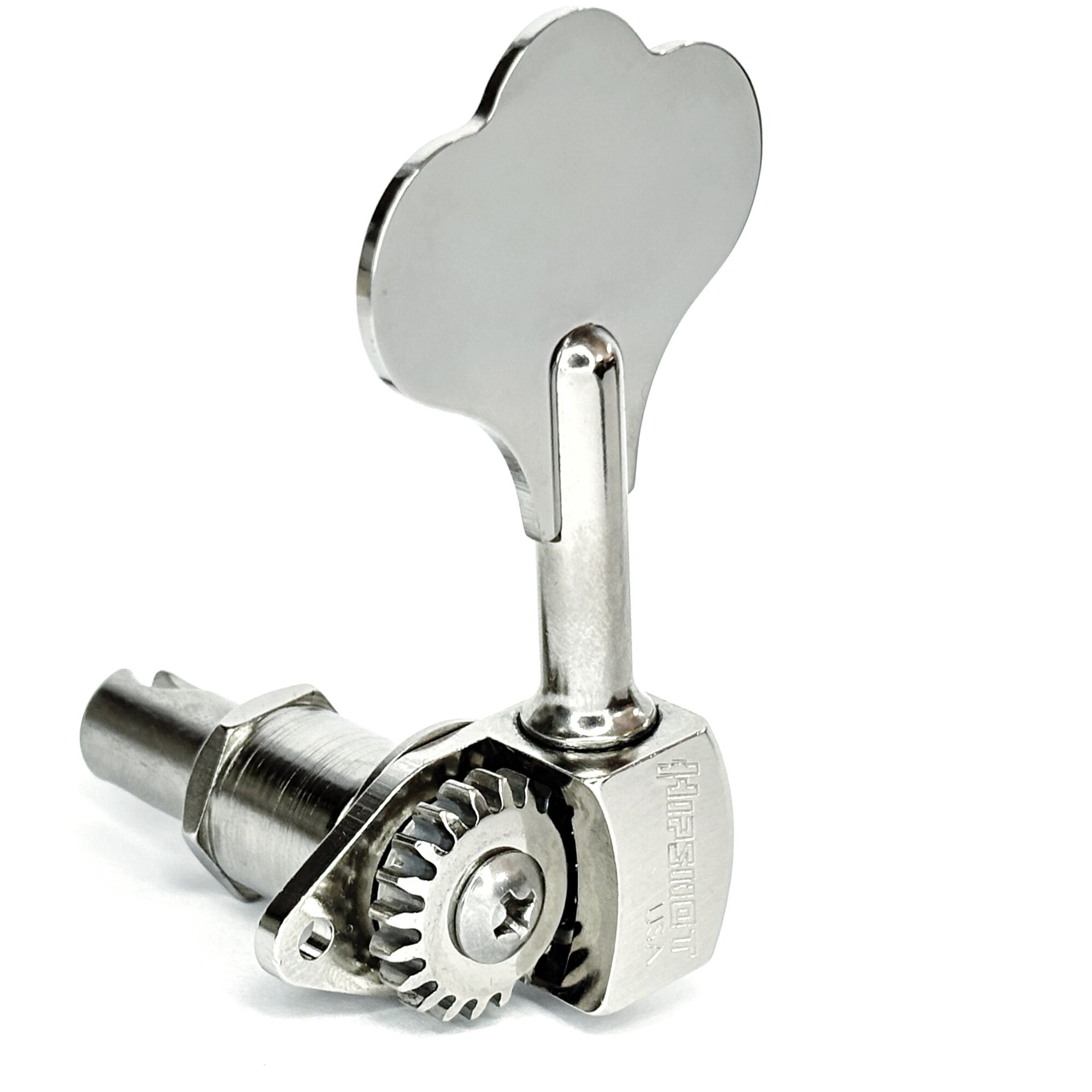 Одиночный басовый колок HIPSHOT Ultralite HB6 Y 3/8" 20670SNT L (bass side) или R (treble side), Clover бутон, (14 мм), REDESIGNED LOGO, реверсный, никель