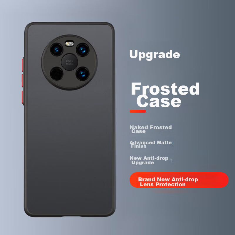 Baozou Compatible with Huawei Mate 40 Phone Case, Huawei Mate 40/mate40e Protective Cover, Full Lens Protection, Shockproof, Silicone, Contrasting Color, Transparent Frosted, Anti-Fingerprint, Hard Shell, Black