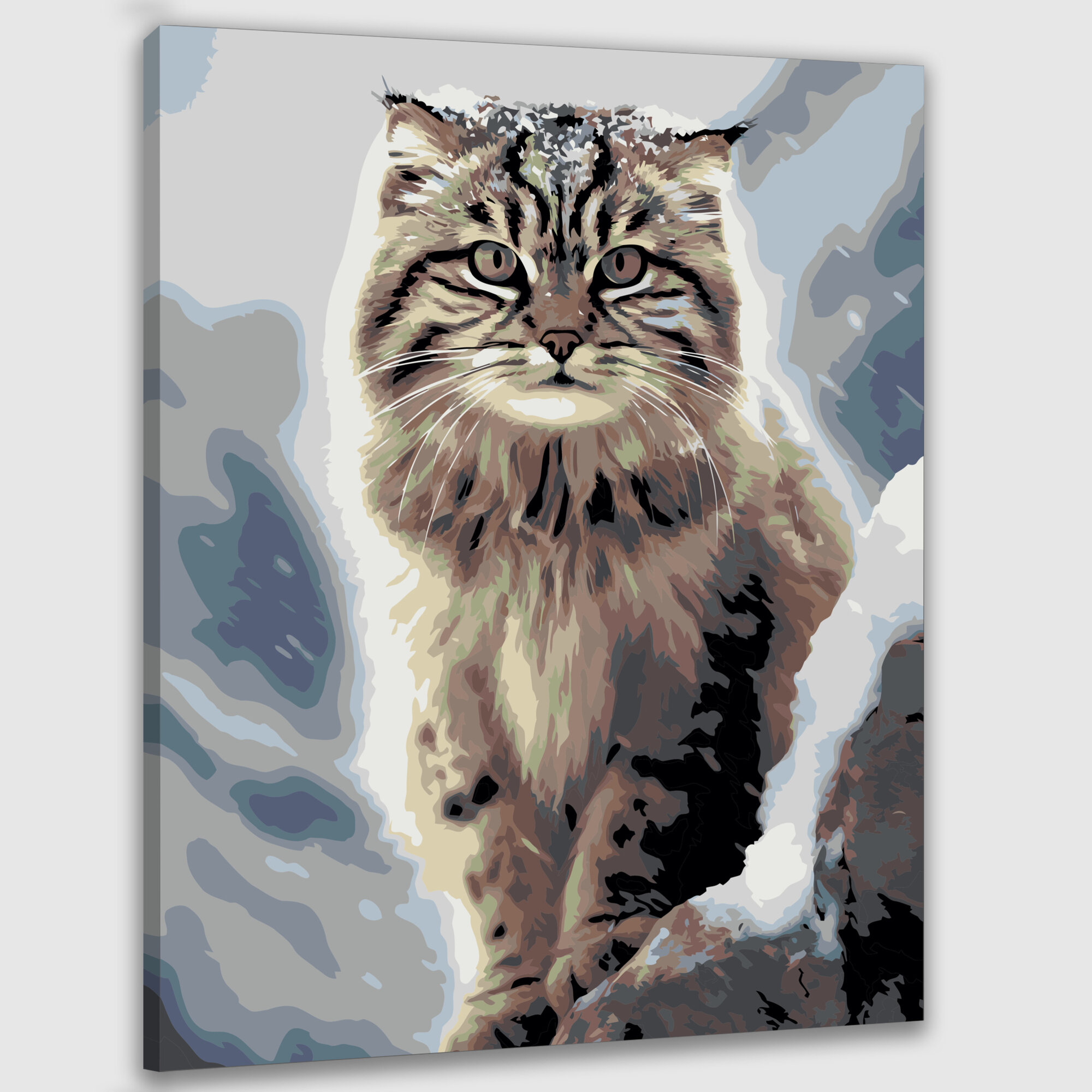 Картина по номерам 40x50 см, манул, кошка Манула, заснеженная ветка, густой мех, зимний пейзаж, пристальный взгляд