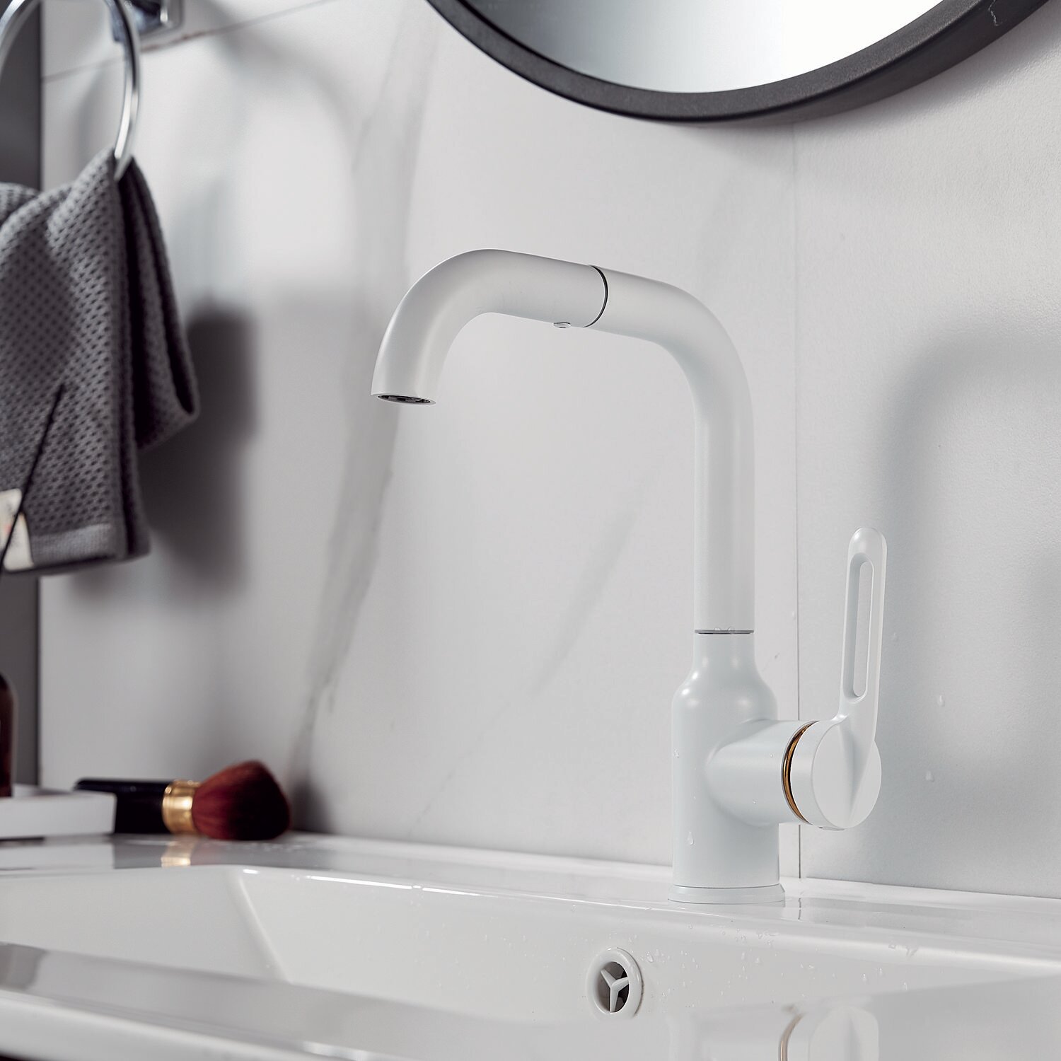 Смеситель для раковины Raffine F201C, нержавеющая сталь, цвет белый