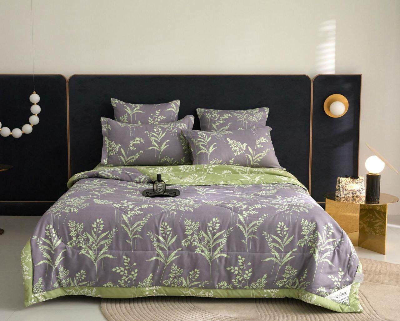Комплект постельного белья Mency с одеялом, Евро, Растения, Простыня на резинке