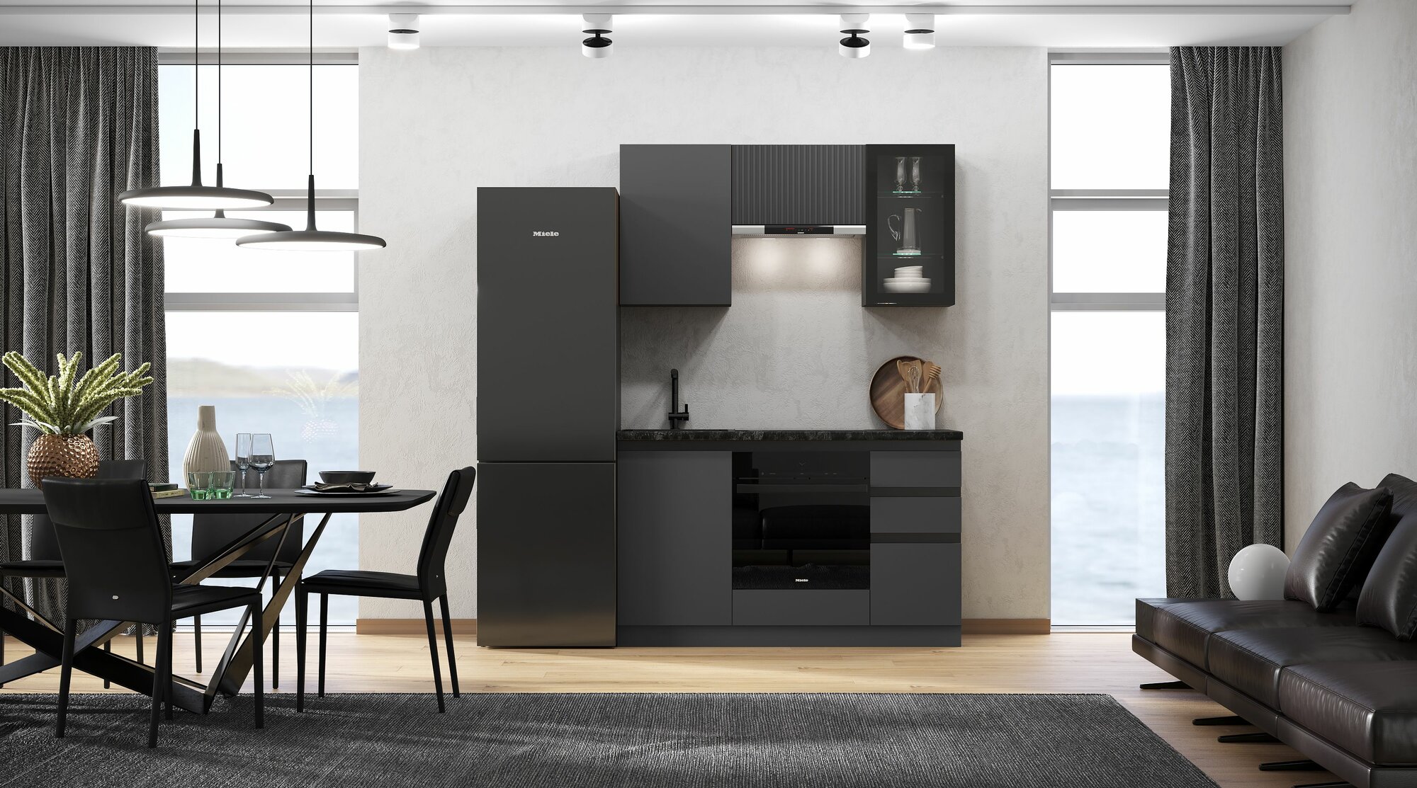 Кухня Техно-6 1,5м (Графит/Графит софт NEW) (Миф)