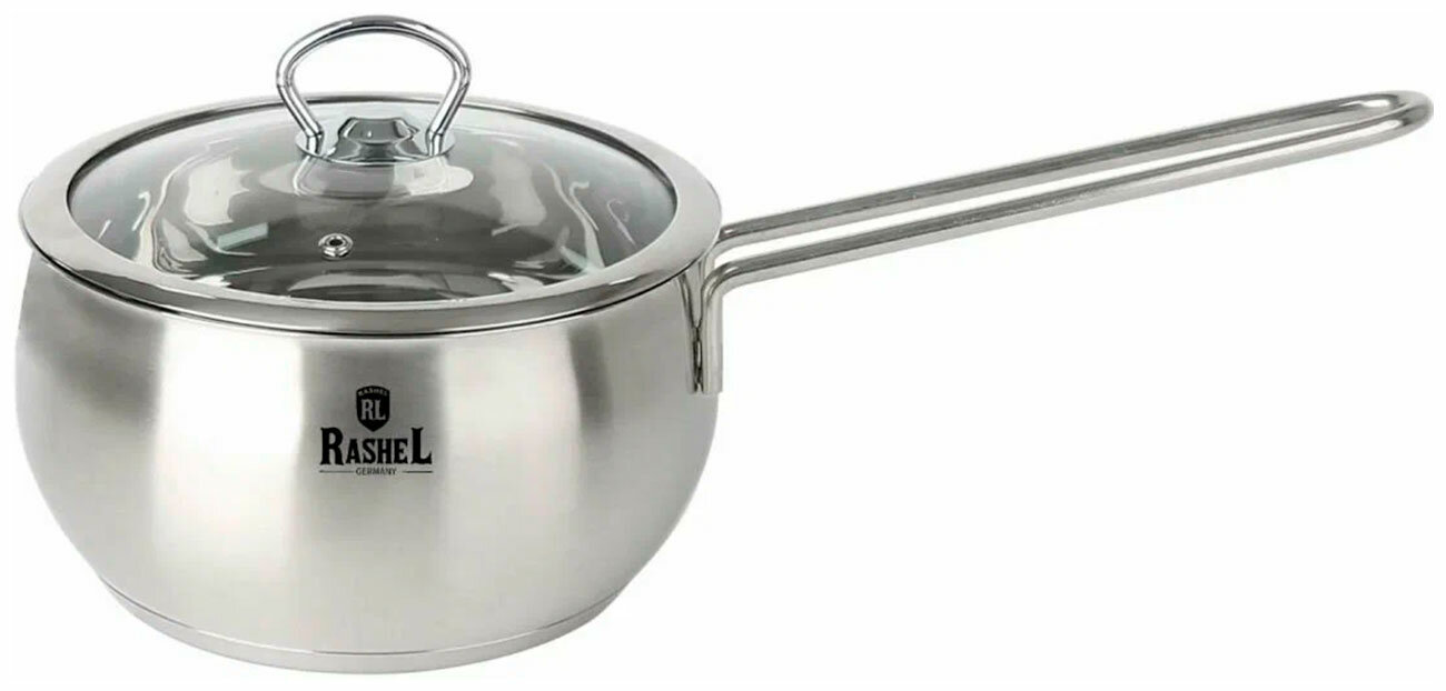 Ковш Rashel R-10/10s, 1л, из нержавеющей стали, со стеклом. кр. 14х7 см