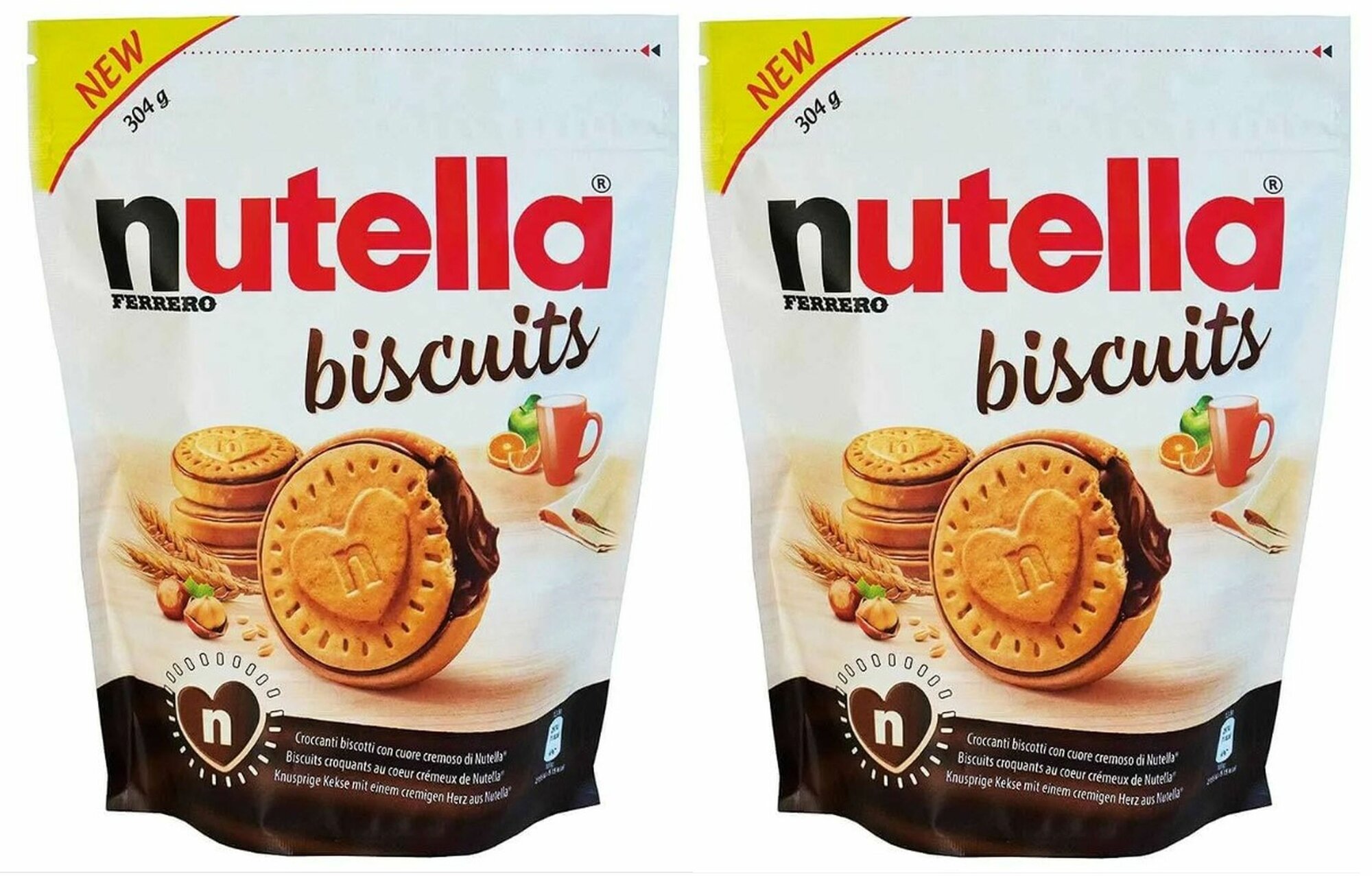 Бисквитное печенье с кремовой начинкой из Nutella / Nutella Biscuits 2 шт х 304 гр (Италия) )