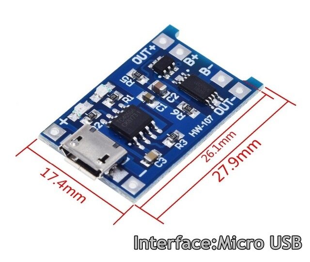 TP4056 MICRO USB с защитой модуль зарядки аккумулятора 18650 (M3110)