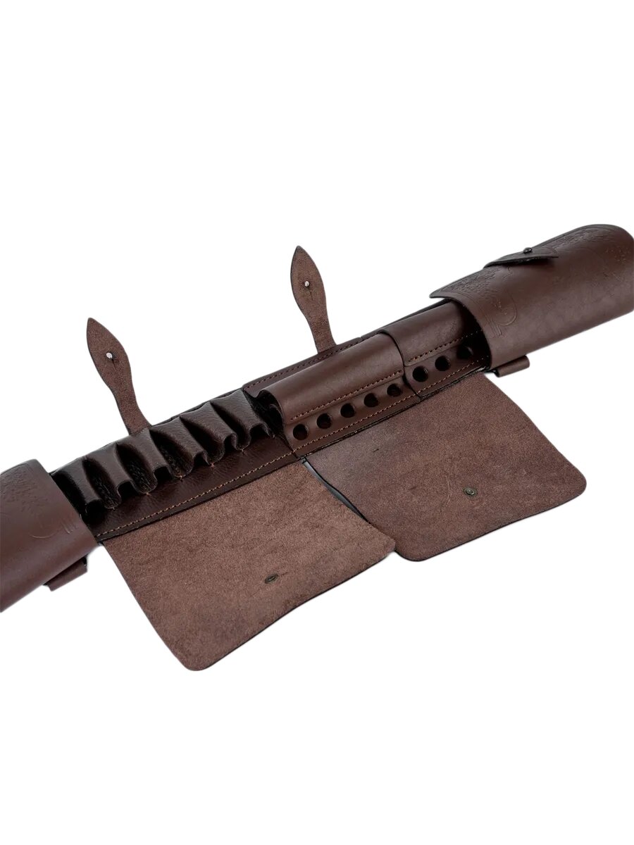 Патронташ комбинированный на 15 патронов 7.62 и 12 калибра коричневый