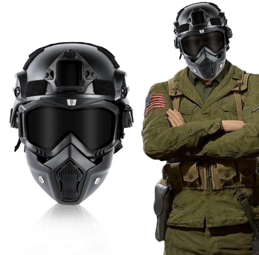 Детский шлем-маска для гидробола, пейнтбола. Тактический шлем. Полнолицевая маска.