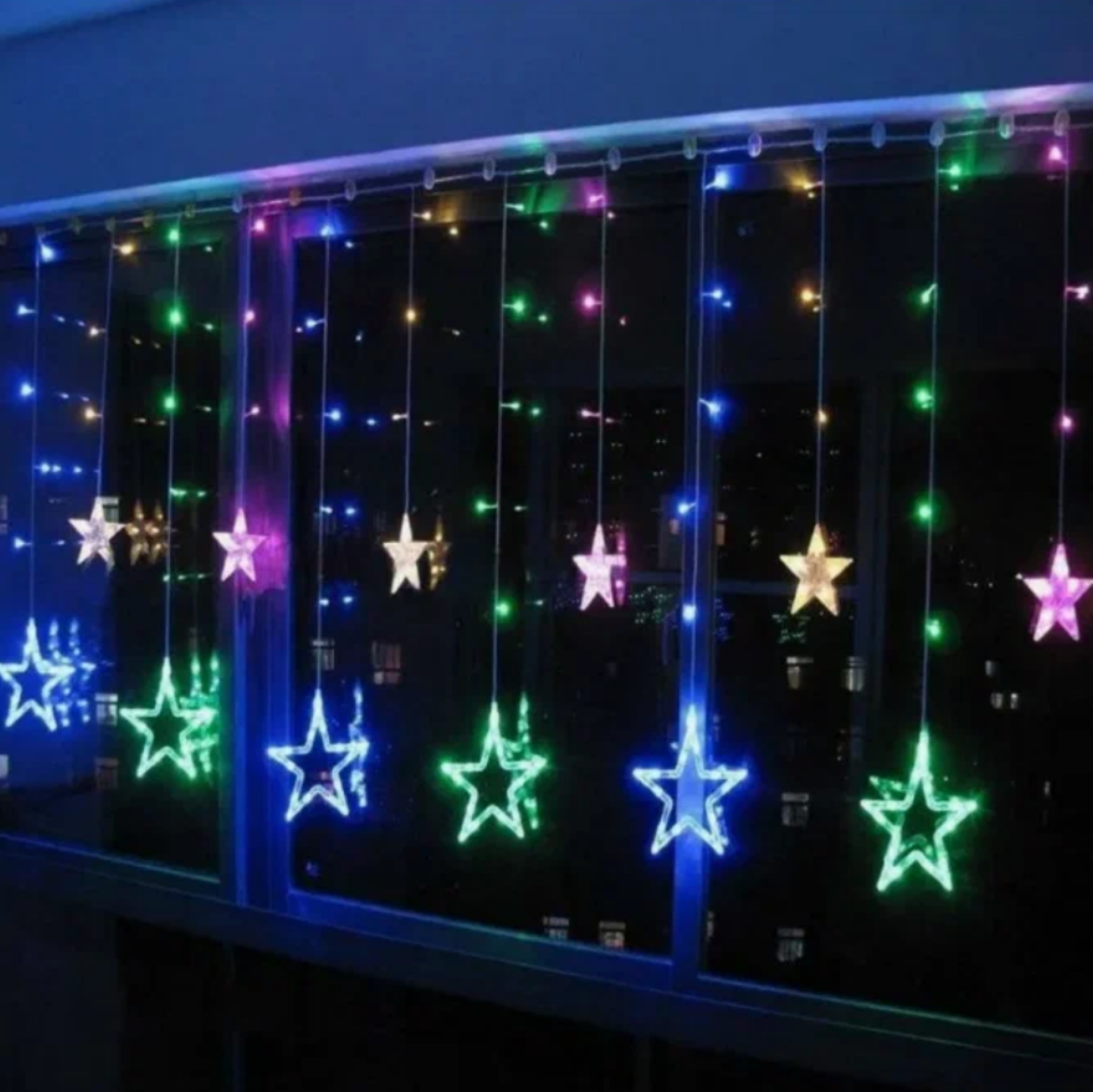 Гирлянда светодиодная карниз/ бахрома , 12 LED, разноцветная, в форме больших звёзд, 3 м, 8 режимов, соединяемая