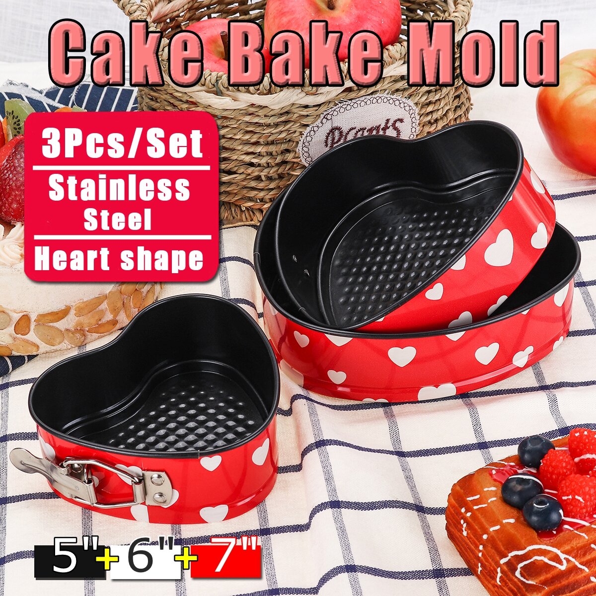 3 шт. Форма для выпечки торта в форме сердца + съемная форма для выпечки кухонные принадлежности