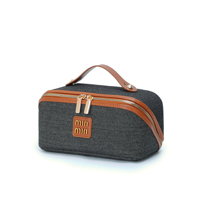 Новая джинсовая косметичка-гармошка для женщин, портативная, с большим объемом, высококачественная дорожная сумка для хранения косметики, сумка для туалетных принадлежностей.