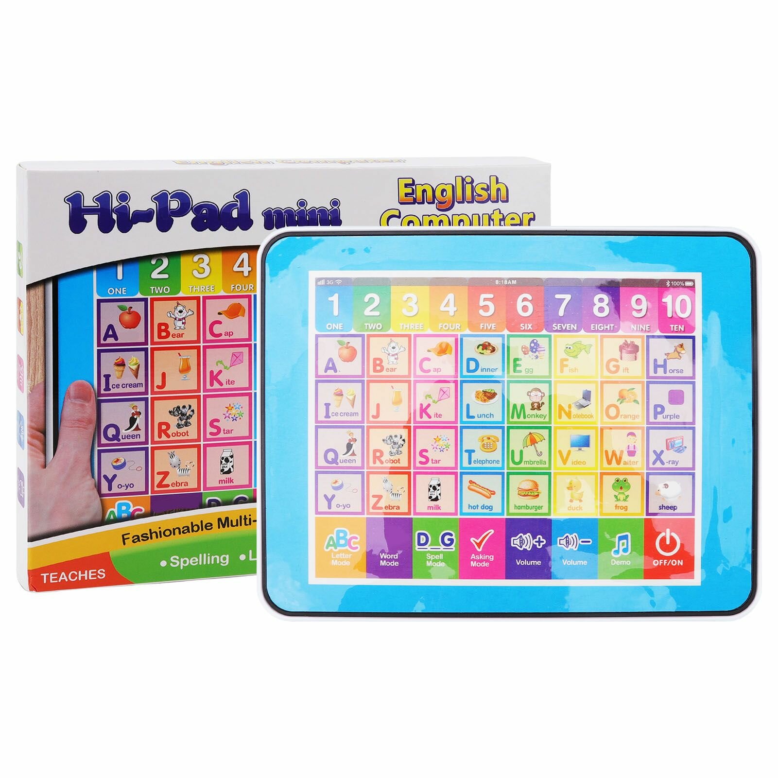 Детский английский обучающий планшет с 6 образовательными функциями, компактный, для детей от 3 лет, с регулировкой громкости, синий