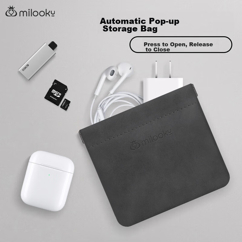Daiyi Gongfang Digital Accessory Storage Pouch, Portable Lipstick Touch-Up Bag, Air Cushion Electronic Accessory Coin Purse, Earphone USB Drive Power Adapter Cable Storage Bag with Automatic Tight Seal
