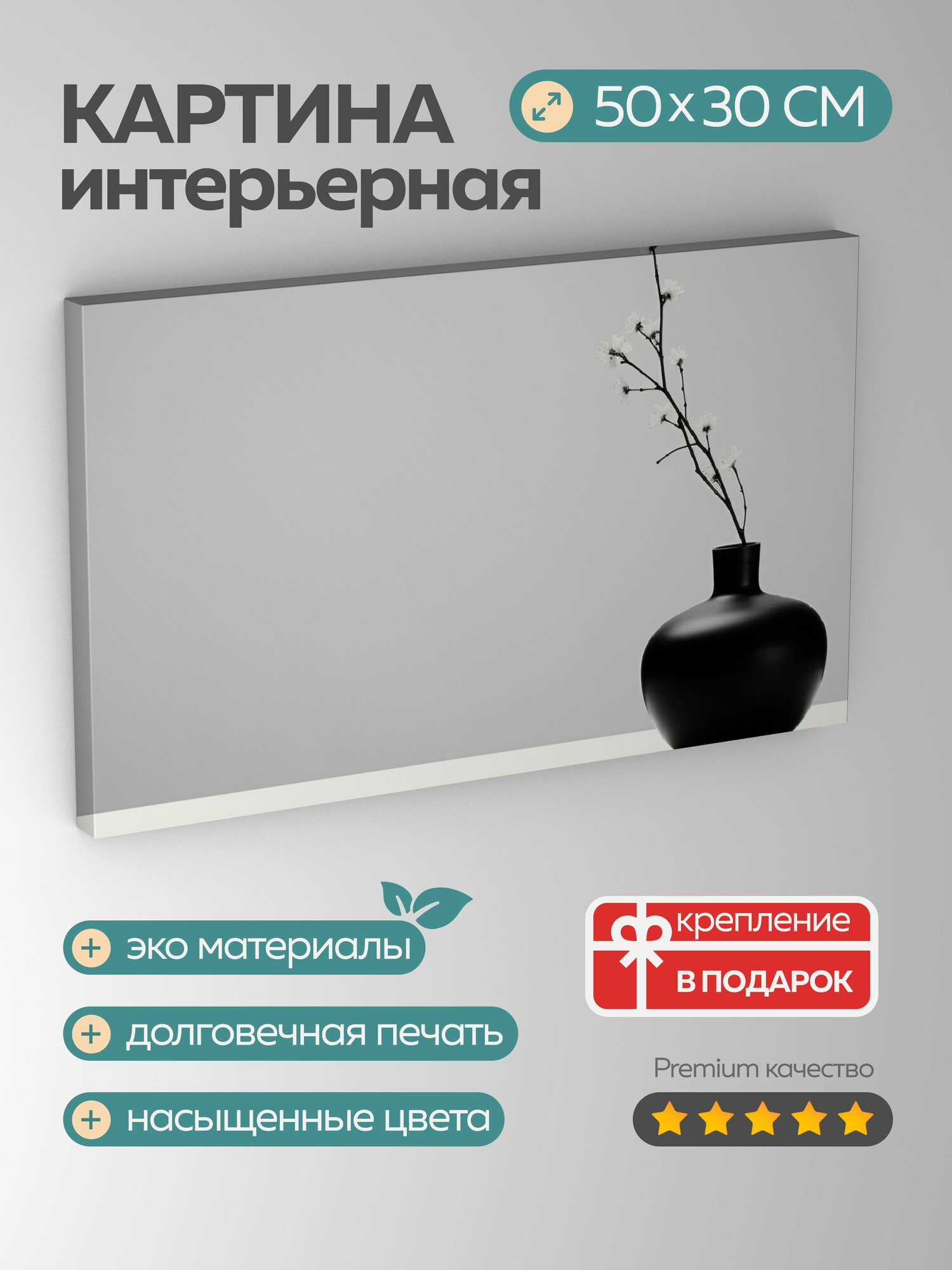 Картина на холсте интерьерная 50х30 см, черно-белая фотография, минимализм, единственный объект, абсолютно белый фон