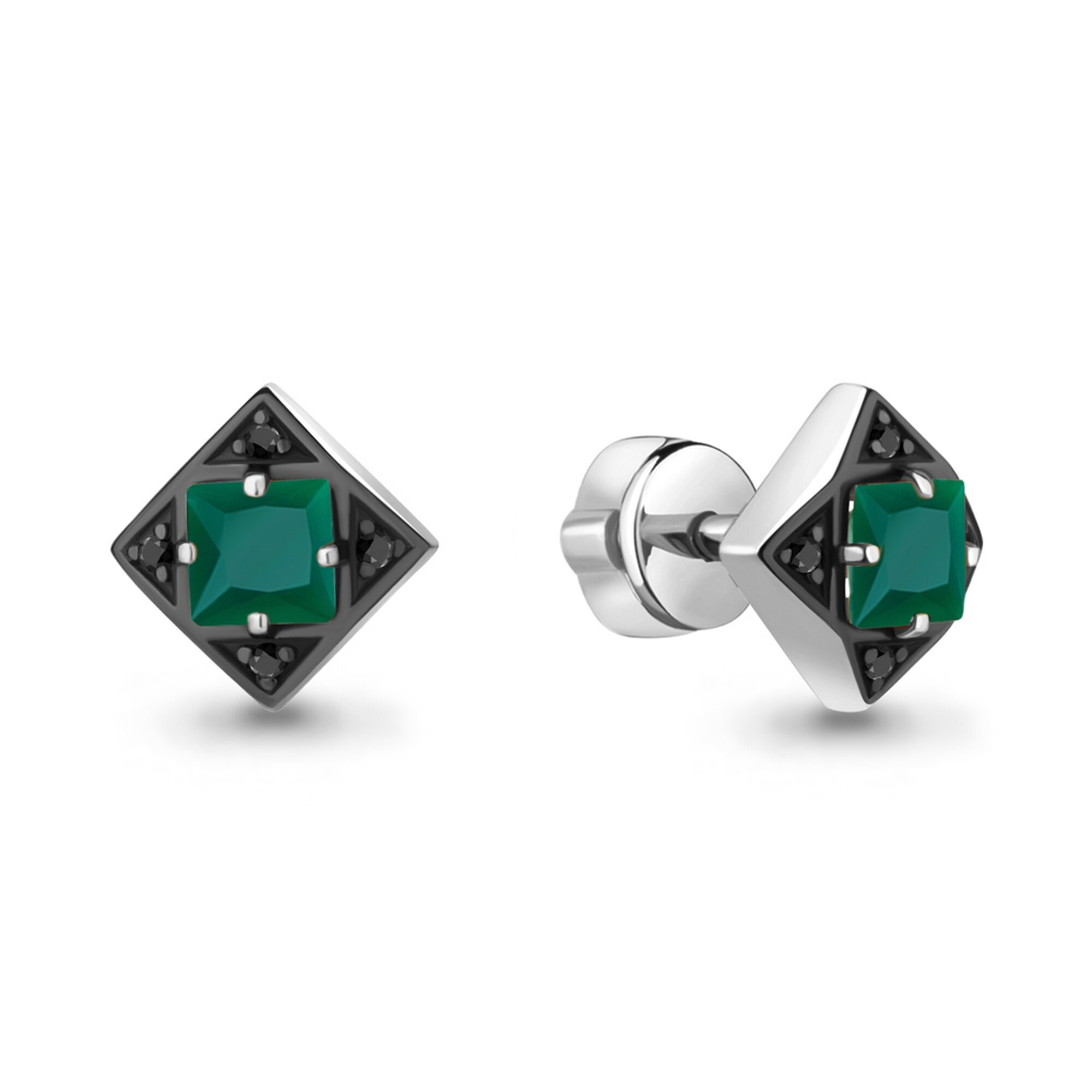 Серьги пусеты, серебро, 925 проба, родирование, кристалл, агат