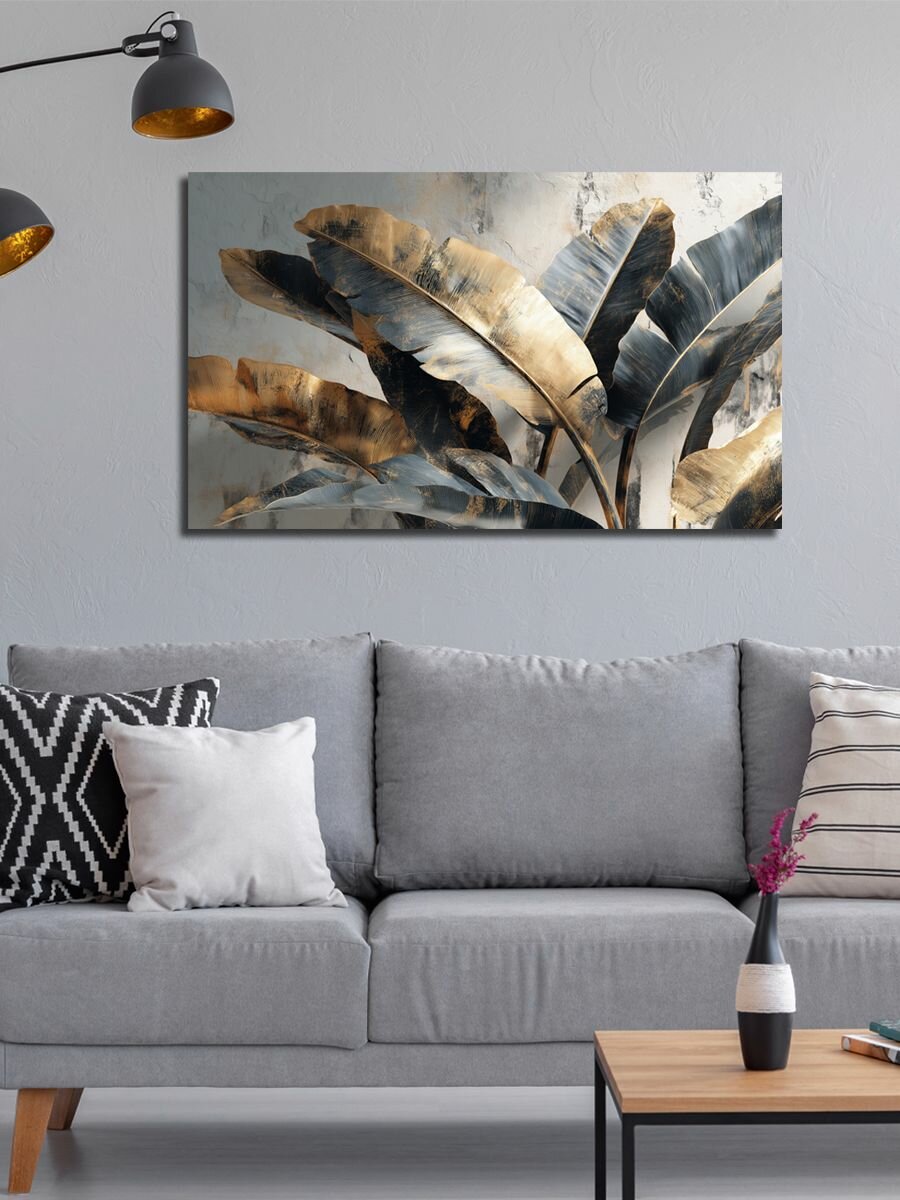 Картина на холсте LOFTime 60х100 Тропические листья сер зол КБ-1657-60100