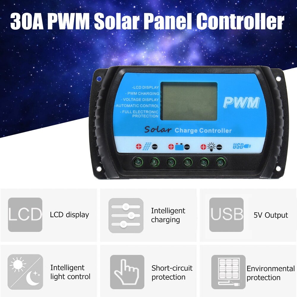 Полезные инструменты PWM 30A 12V/24V LCD Solar Panel Charger Controller Auto Battery Regulator