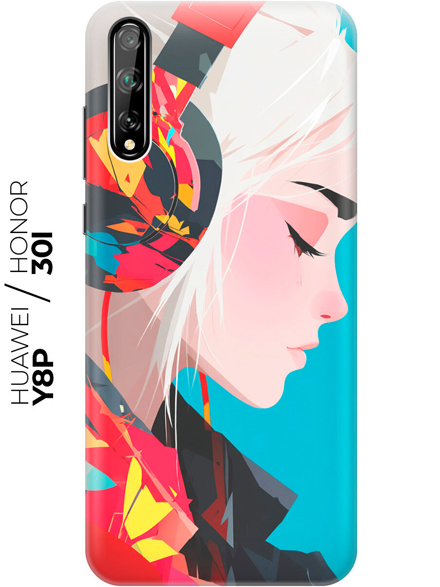 Силиконовый чехол на Honor 30i / Huawei Y8P с принтом "Девушка в наушниках"