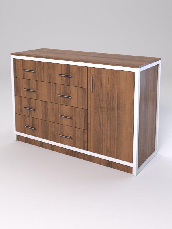 Тумба для офисной техники №15 "стронг" в стиле лофт, Орех + металлический каркас Белый