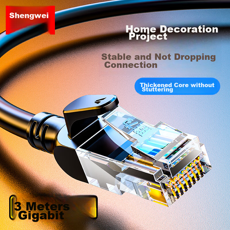 Shengwei Cat5e Ethernet Cable, 100Mbps Flame-Retardant Network Connection Cable, Cat5e Patch Cord, Computer Broadband Connection Cable, 3 Meters, WLC1003G