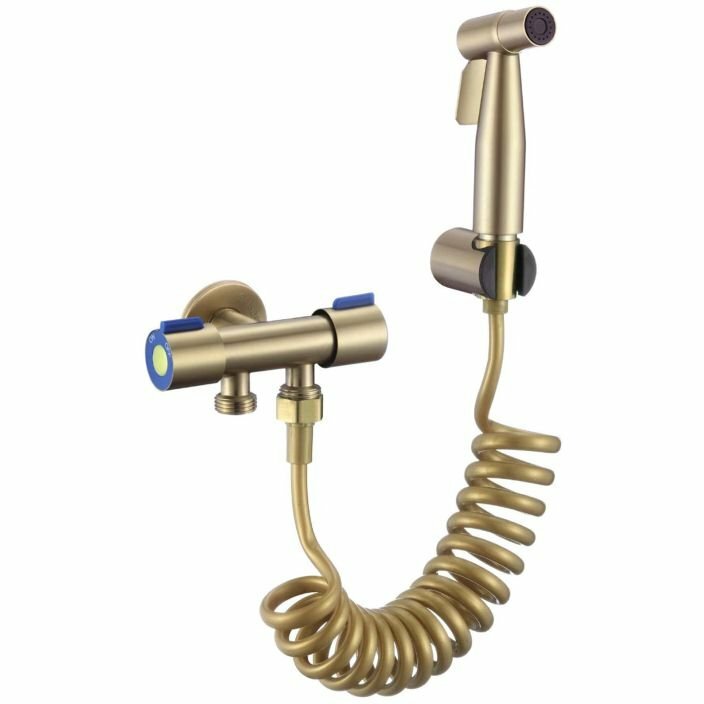 Смеситель для биде Fmark FS-FXQ03C с ручным душем и фиксированным изливом золото