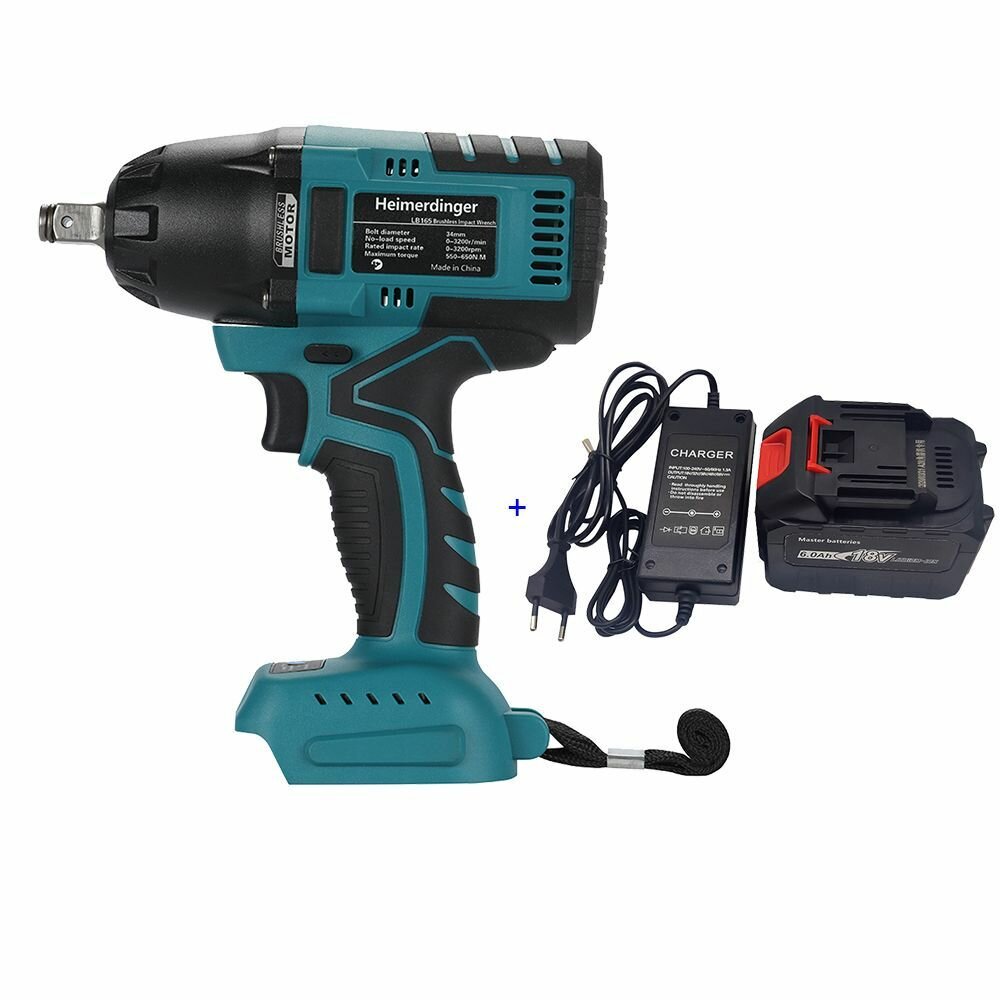 Бесщеточный аккумуляторный гайковерт Heimerdinger LB165, квадрат 1/2", 650 Нм, 1х6,0 Ач Li-Ionметалл