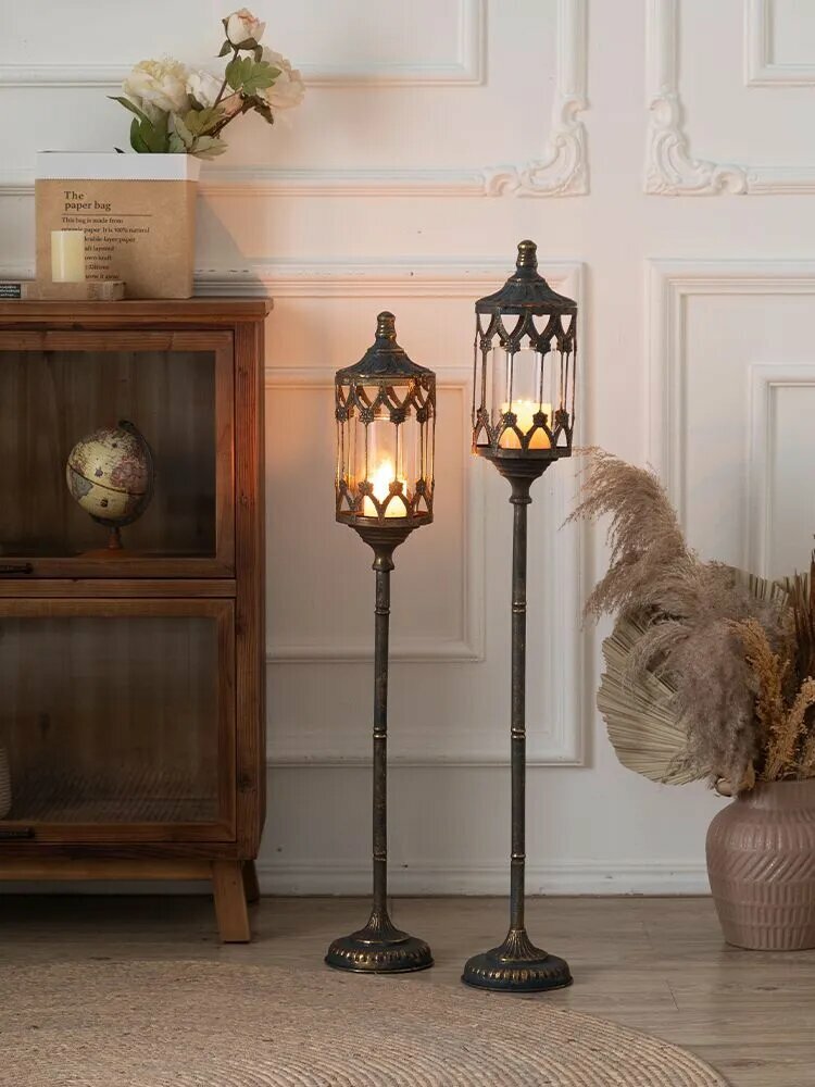 Высококачественный антикварный средневековый подсвечник из кованого железа в европейском стиле, вертикальный (94 см)