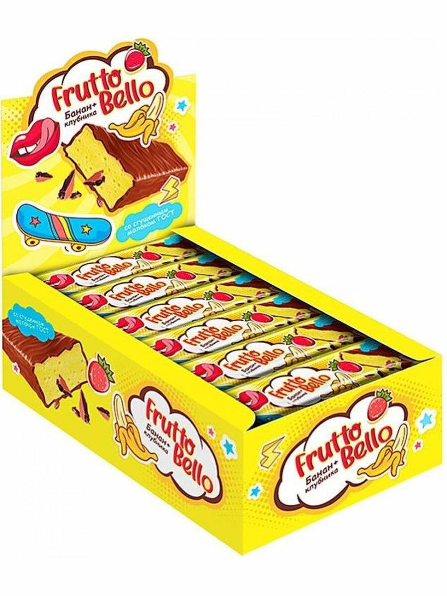 Батончик суфле клубника банан в темном шоколаде Frutto Bello, 18шт по 35г