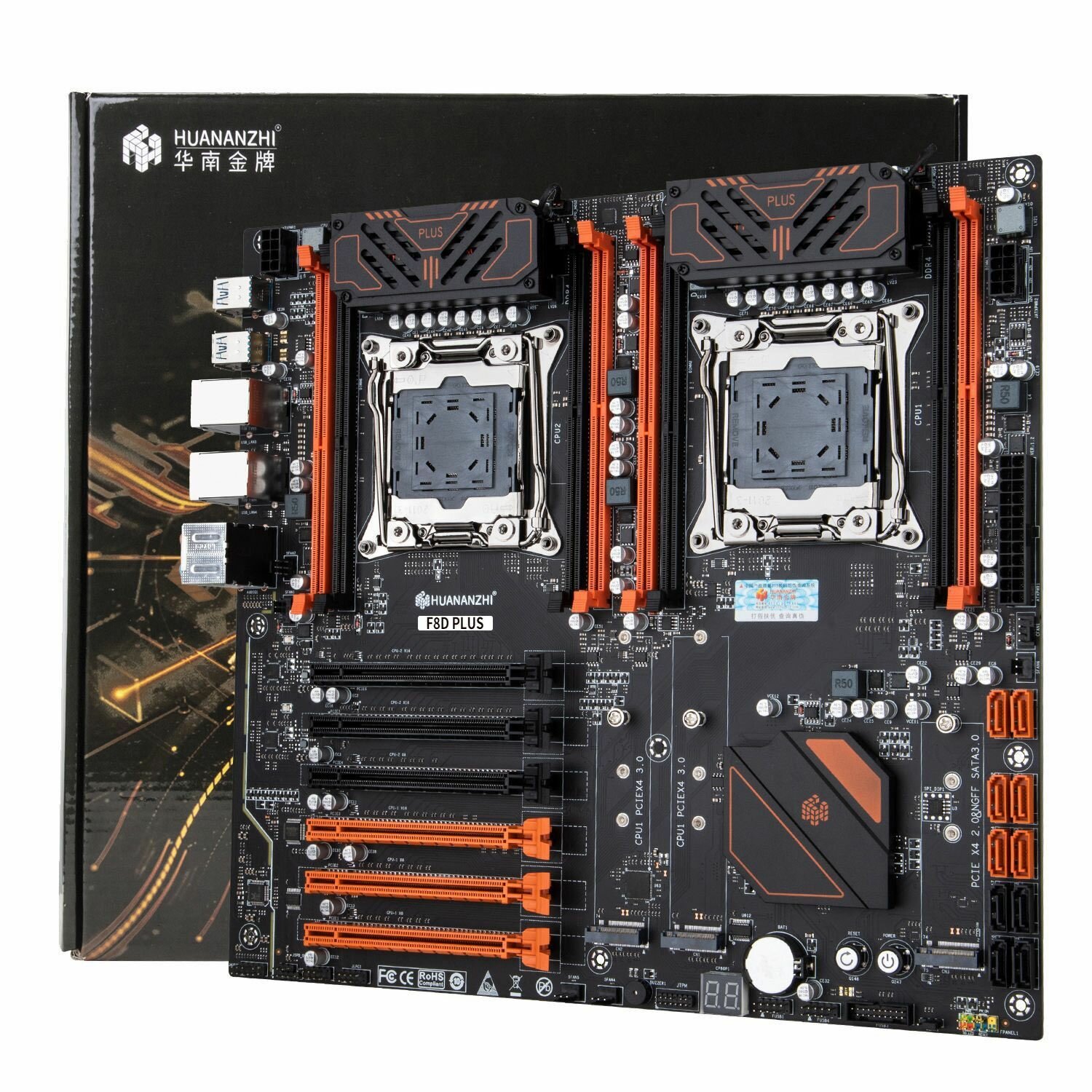 Материнская плата 2 x LGA 2011-3 HUANANZHI X99 DUAL-F8D PLUS 8хDDR4 2400 МГц 2 x M2 Nvme, E-АТХ