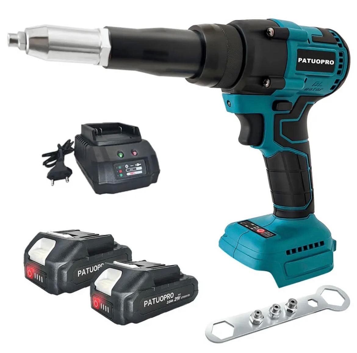 Заклепочник аккумуляторный бесщеточный, 2 АКБ и ЗУ