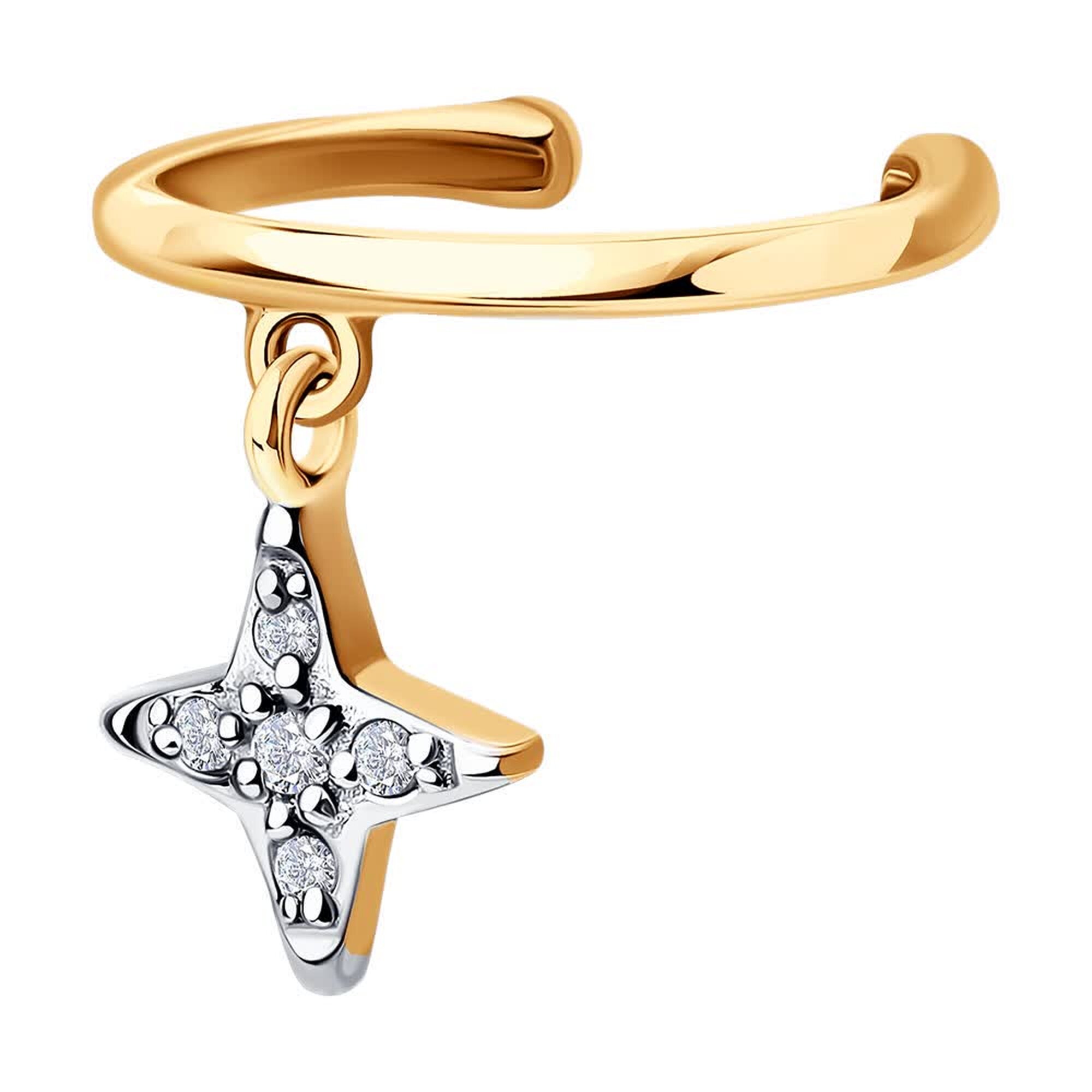 Моносерьга, красное золото, 585 проба, фианит