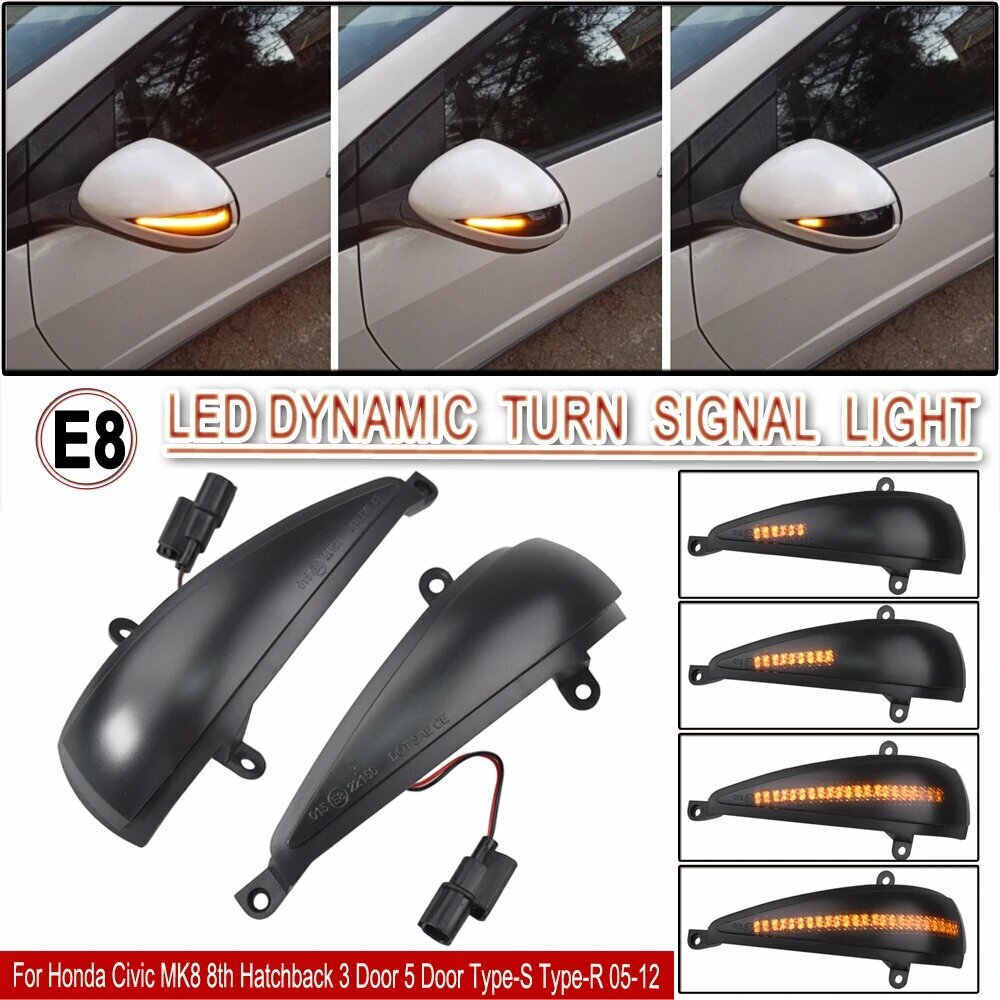 2 шт. LED динамический поворотник для Honda Civic MK8 05-12, черный, Dynamic Smoked