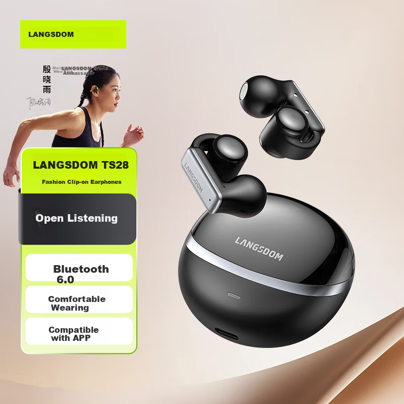 Lanston Bluetooth Earphones Bone Conduction Concept Ear-hook Wireless Open Sports Headphones for Running Cycling Noise Reduction Compatible with Apple Huawei Xiaomi Phones TS28 Black