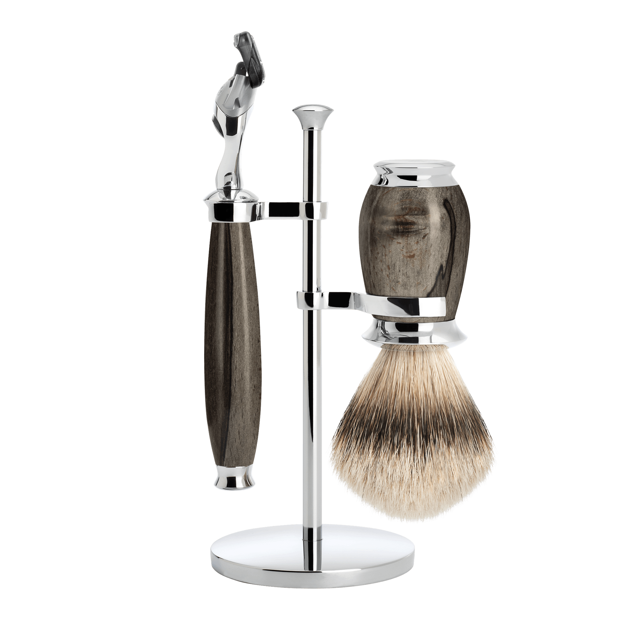 Бритвенный набор MUEHLE PURIST (бритва Fusion, помазок, подставка), барсучий ворс высшей категории, каповый бук